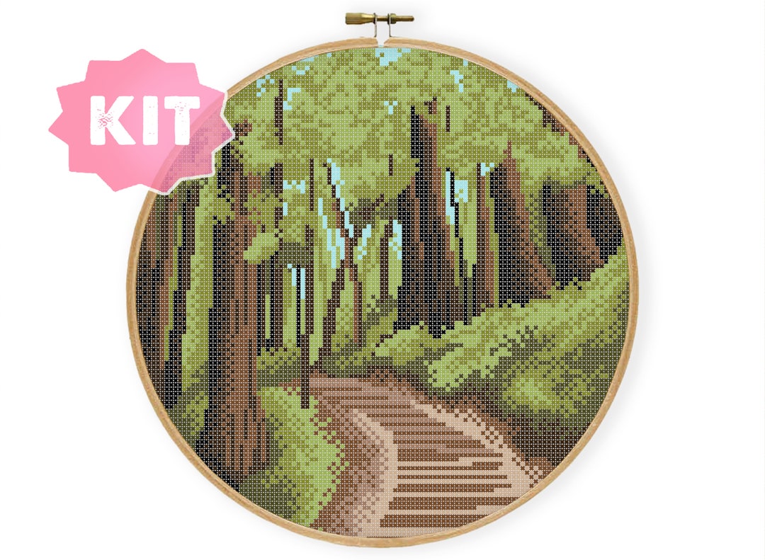 Muir Woods Cross Stitch Kit, Nature Embroidery, Landscape Forest ...