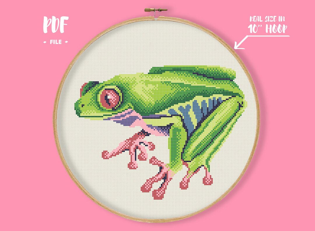 Bright Frog Cross Stitch Pattern, Colorful Animal Embroidery, Realistic ...