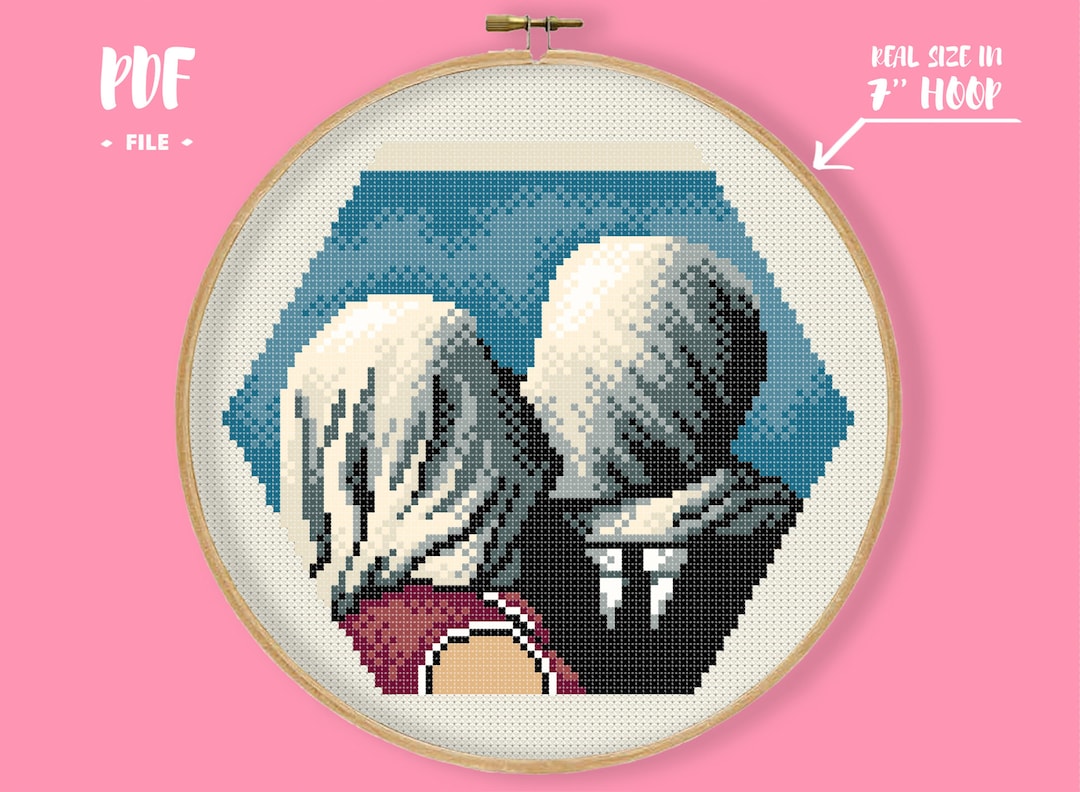 Hex-art Magritte the Lovers Cross Stitch Pattern, Famous Surrealism ...