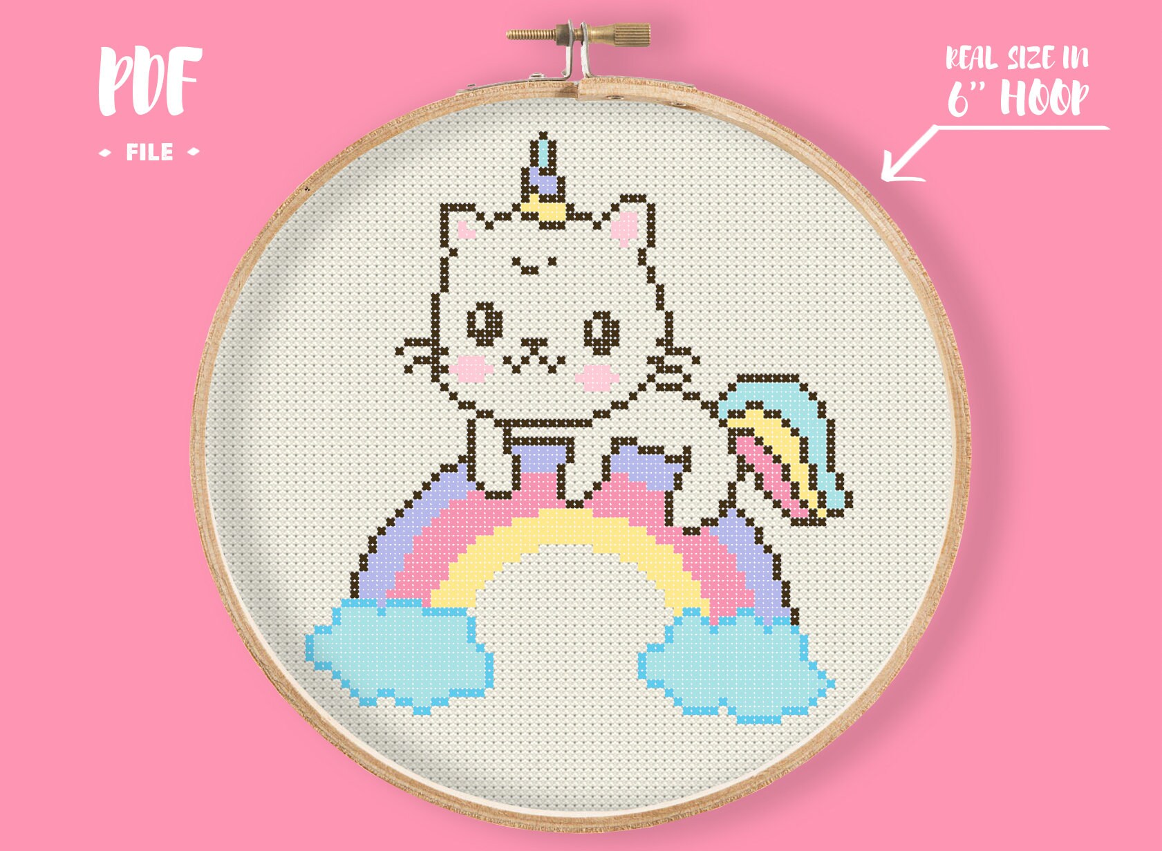 Unicat on the Rainbow Cross Stitch Pattern Cute Unicorn Cat - Etsy