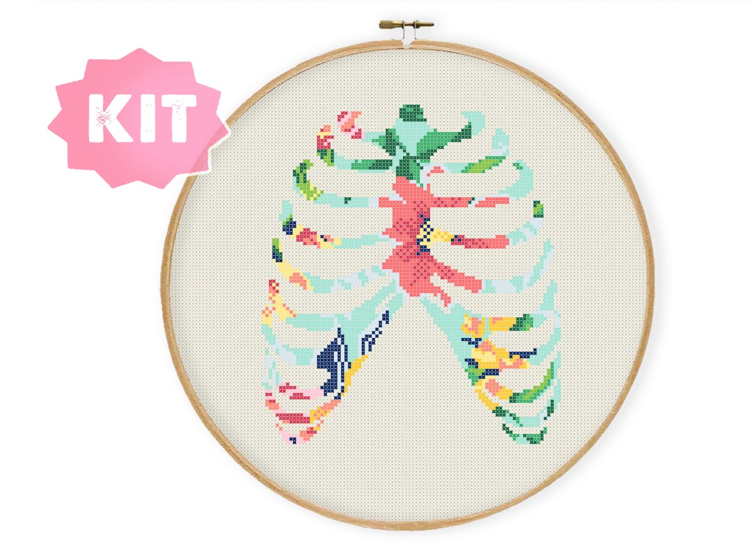 Ribs B Grade Flower Silhouette Cross Stitch Kit, Bones Skeleton Human ...