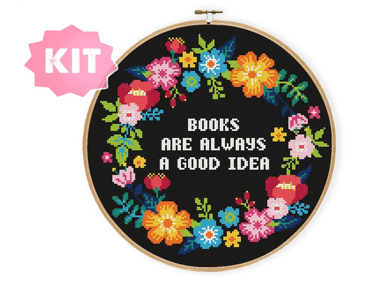 Books Are Always A Good Idea Cross Stitch Kit Bookworm Gift - Etsy