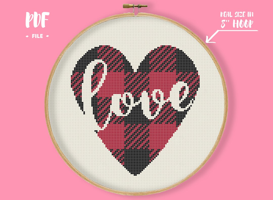 Love Flannel Heart Cross Stitch Pattern, Lamberjack Wall Art Embroidery ...