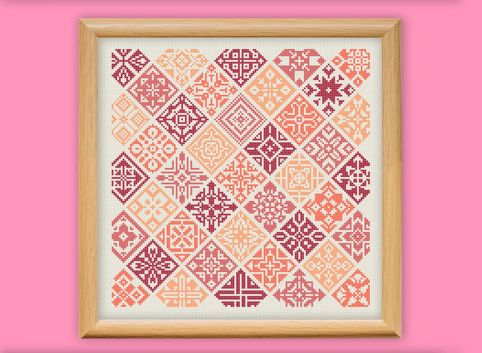 Sampler Rhombus Cross Stitch Pattern, Geometrical Embroidery, Primitive ...