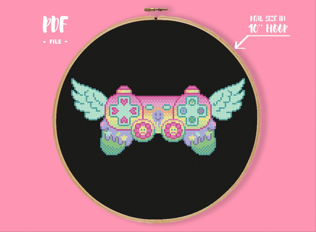 Pastel Gaming 2 Cross Stitch Pattern, Pastel Goth Gamer Girl Embroidery ...