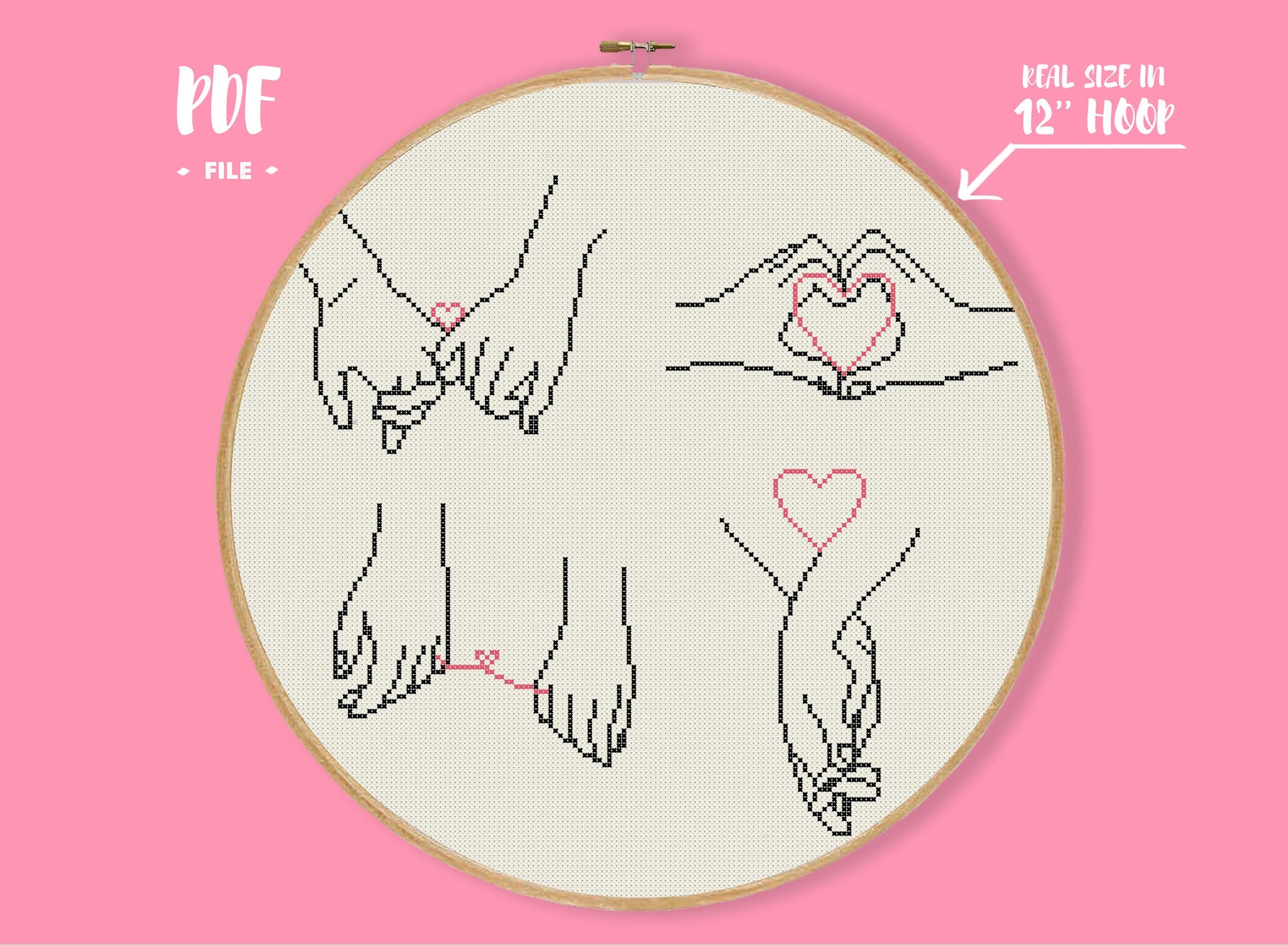 Hands in Love Cross Stitch Pattern, Simple Outline Embroidery, Easy ...