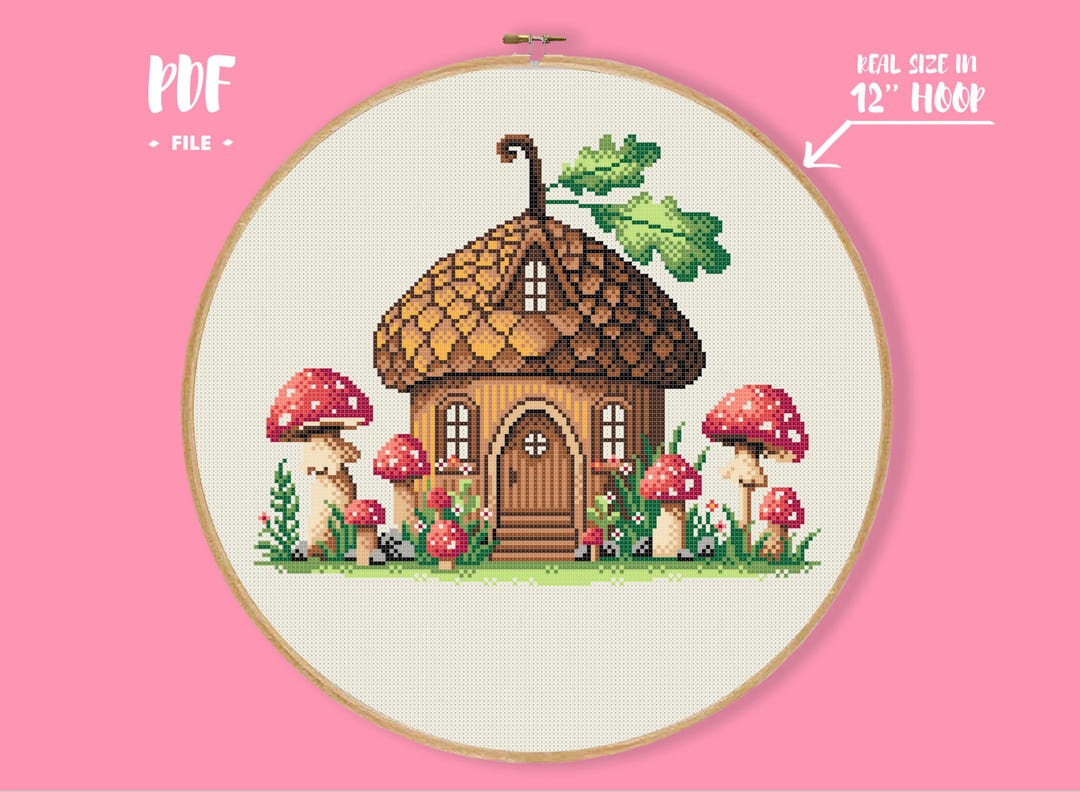 Cozy Acorn Cross Stitch Pattern, Fairytale Embroidery, Autumn ...