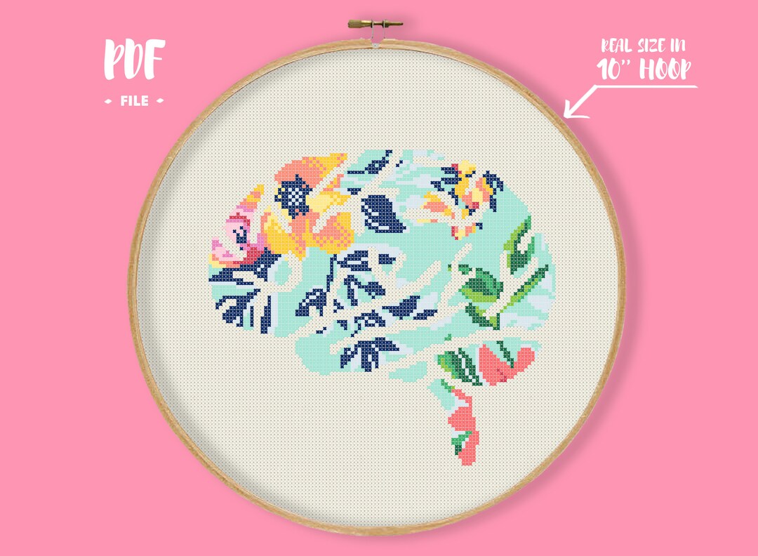 Brain Flower Silhouette Cross Stitch Pattern, Anatomy Science Medical ...