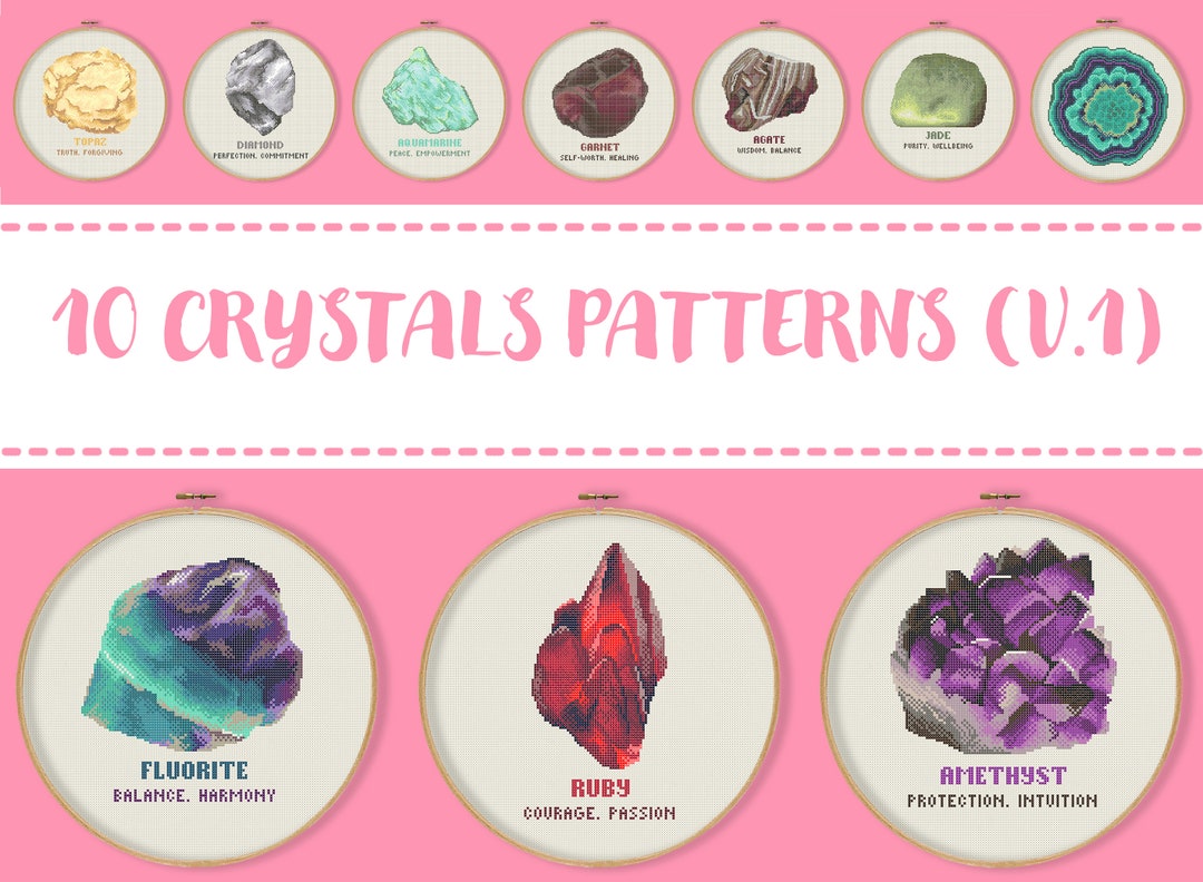 10 Patterns Set Crystals (V. 1) Cross Stitch Patterns, Amethyst Ruby ...