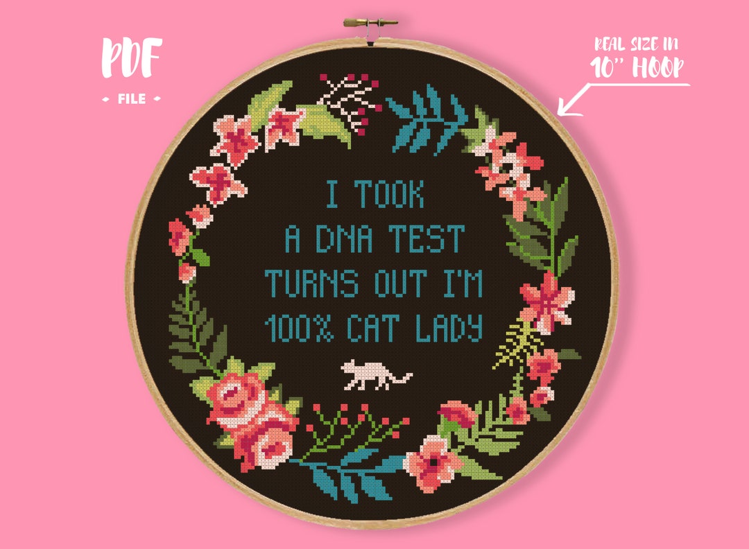 Cat Lady Cross Stitch Pattern, Funny Quote Embroidery, Sassy Needlework ...