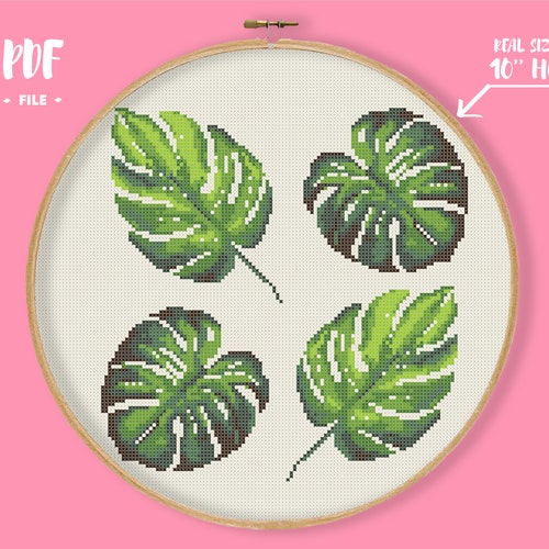 Monstera Leaf Cross Stitch Pattern Realistic Botanical - Etsy
