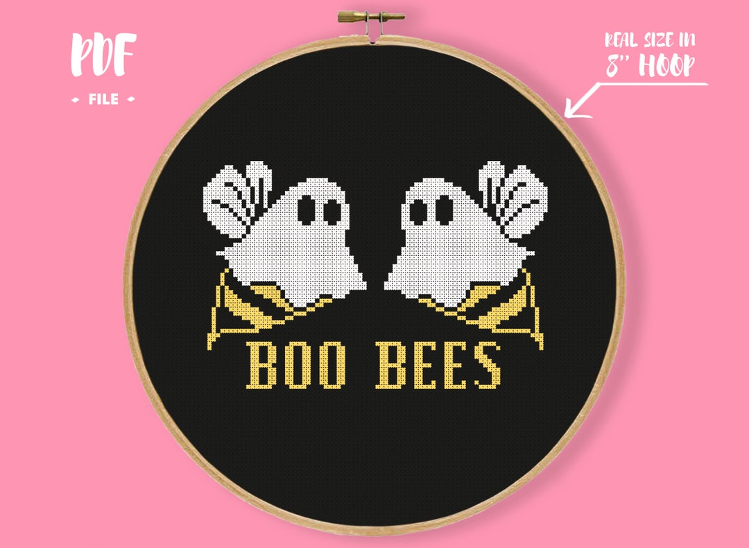Boo Bees Cross Stitch Pattern, Funny Halloween Embroidery, Bumble Bee ...