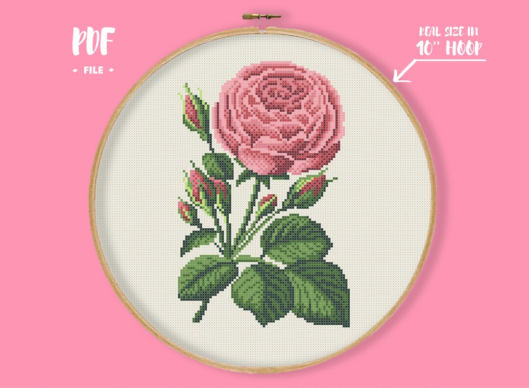 Realistic Rose Сross Stitch Pattern, Botanical Embroidery, Nature ...