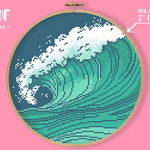 Big Wave Cross Stitch Pattern Blue Sea Embroidery Storm - Etsy