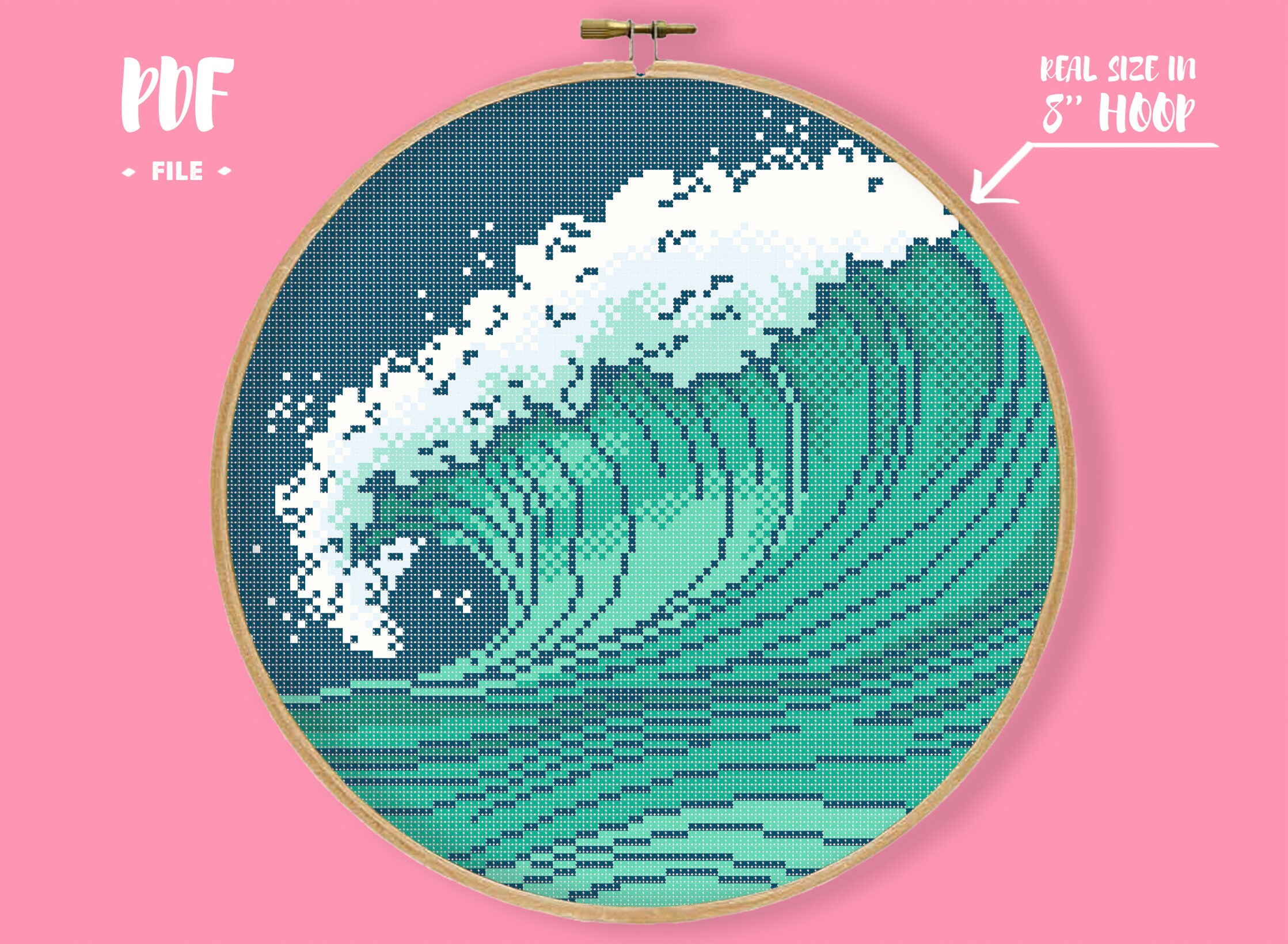 Big Wave Cross Stitch Pattern, Blue Sea Embroidery, Storm Marine ...