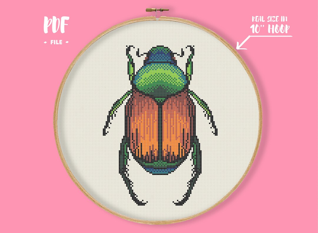 Japanese Beetle Cross Stitch Pattern, Realistic Shiny Bug Embroidery ...