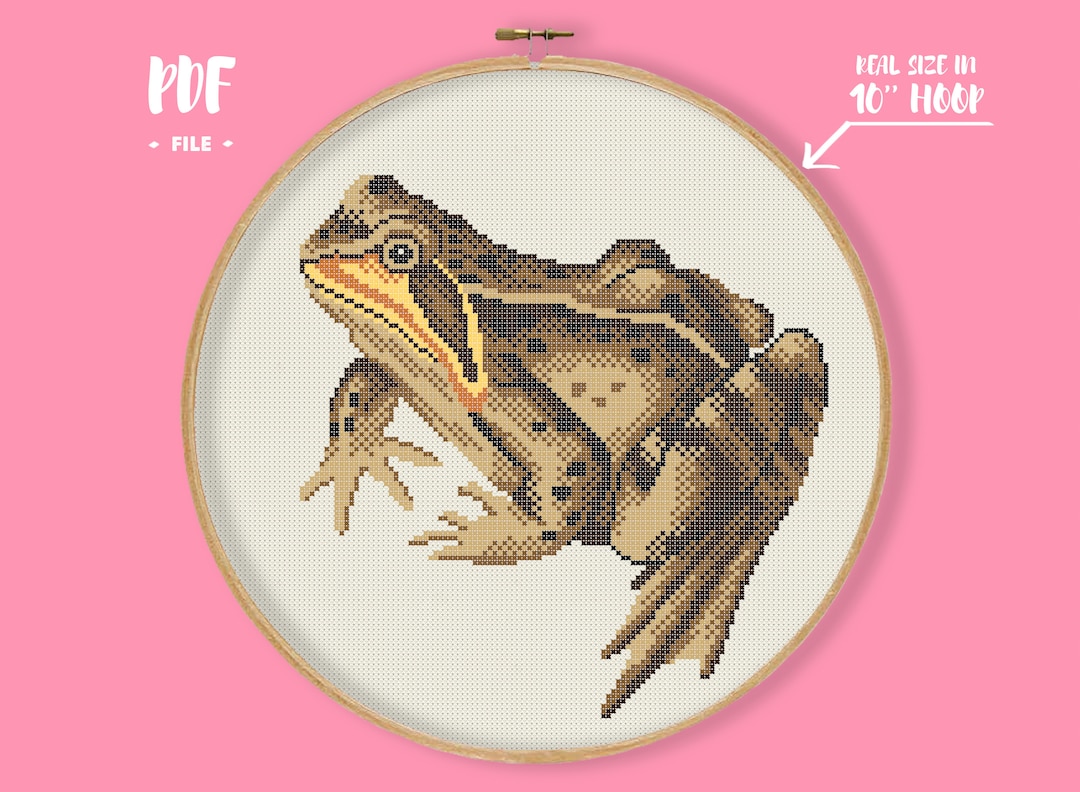 Frog 2 Cross Stitch Pattern, Realistic Brown Frog Embroidery, Animal ...
