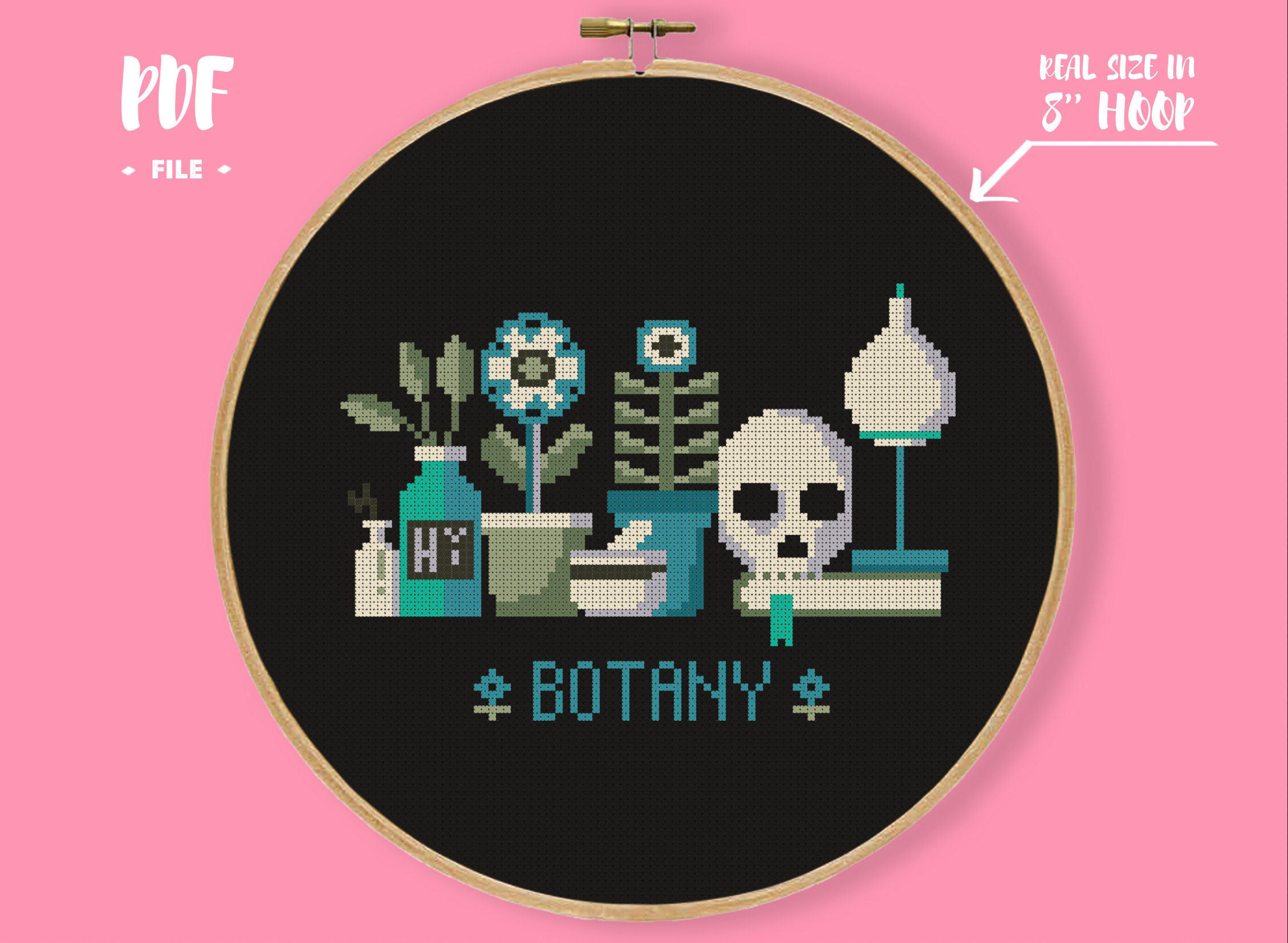 Botany Science Cross Stitch Pattern Flowers Scull Books Flask - Etsy