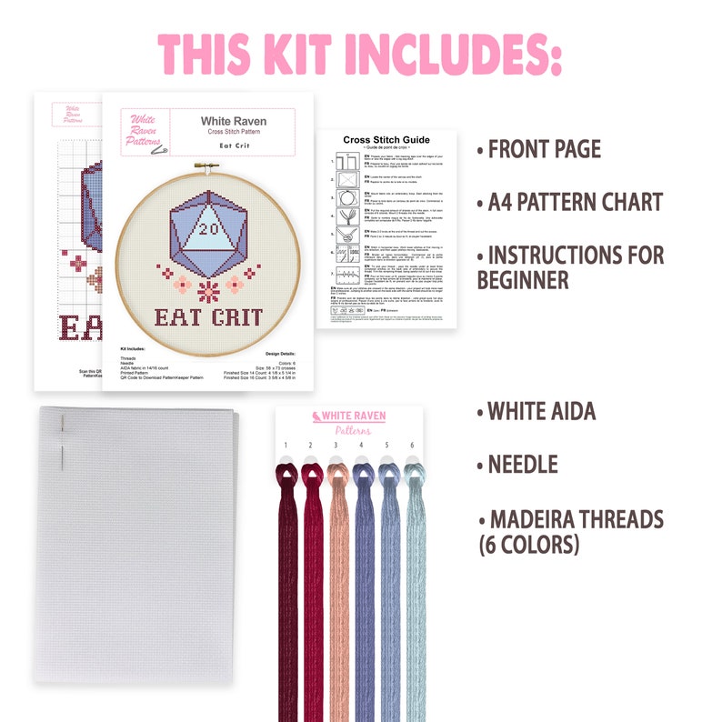 Dnd Dice Eat Crit Cross Stitch Kit, Dungeons and Dragons Embroidery ...