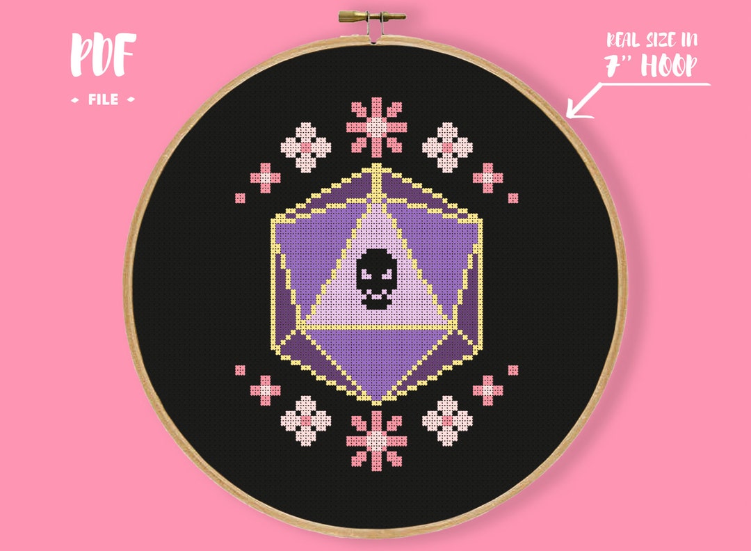 Dnd Dice Skull Cross Stitch Pattern, Dungeons and Dragons Embroidery ...
