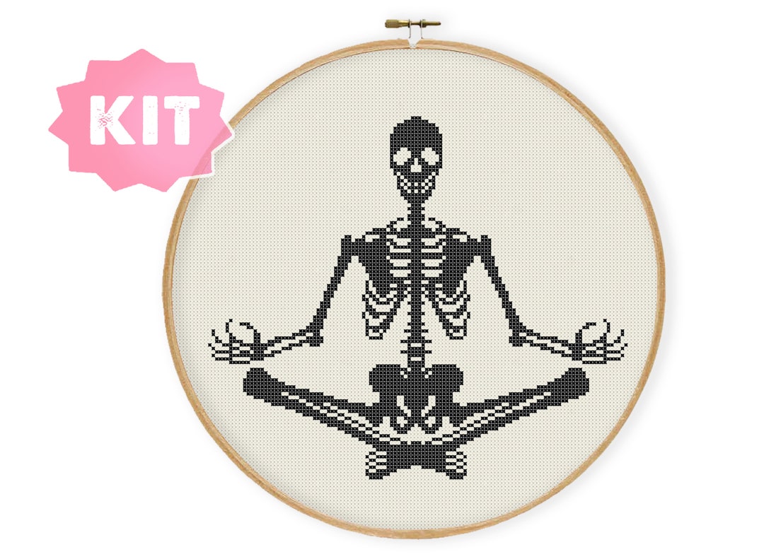 Yoga Skeleton Cross Stitch Kit, Funny Sport Meditation Embroidery, Dead ...