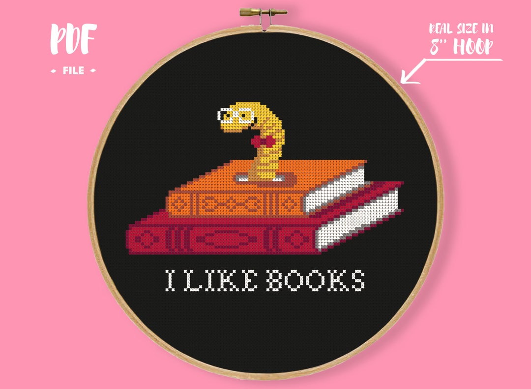 Book Worm Cross Stitch Pattern, Funny Geeky Embroidery, Clever Worm, I ...