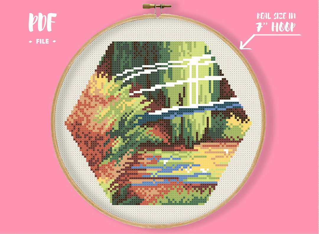 Hex-art Monet Lilies Pond Cross Stitch Pattern, Hexagonal Great Artist ...