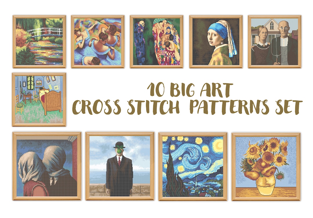 10 Big Art Cross Stitch Patterns, Fine Art Reproduction Embroidery ...