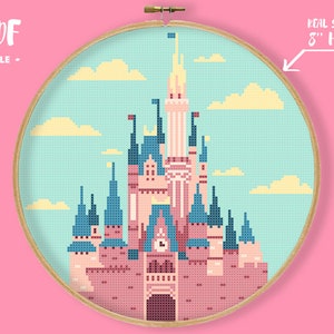 Round Pink Castle Cross Stitch Pattern, Fairy Tale Embroidery Princess ...