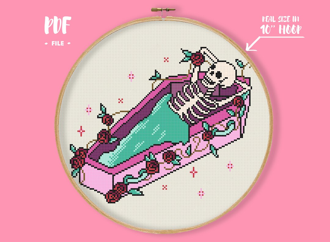 Chilling Skeleton Cross Stitch Pattern, Goth Embroidery, Skull Skeleton ...