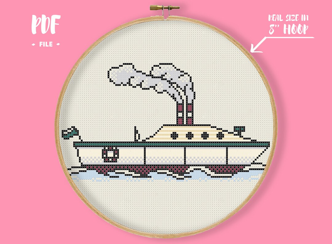 Vintage Steamboat Cross Stitch Pattern Retro Transport - Etsy