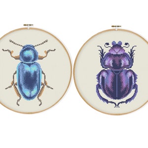9 Beetle Set Cross Stitch Pattern, Bug Insect Embroidery, Nature ...