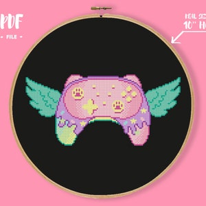 Pastel Gaming 1 Cross Stitch Pattern, Pastel Goth Gamer Girl Embroidery ...