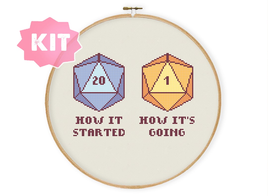 Dnd Dice How It Started Cross Stitch Kit, Dungeons and Dragons ...