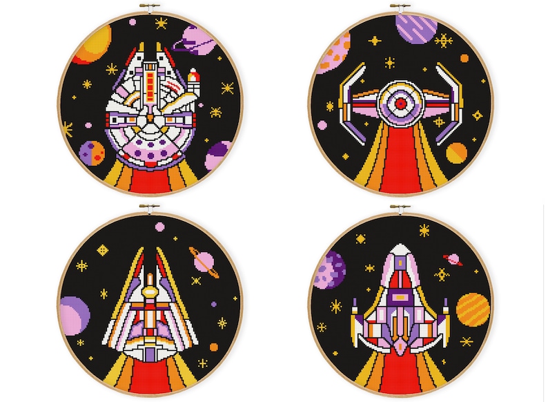 12 Space Ships Cross Stitch Patterns Space Colorful Planets | Etsy