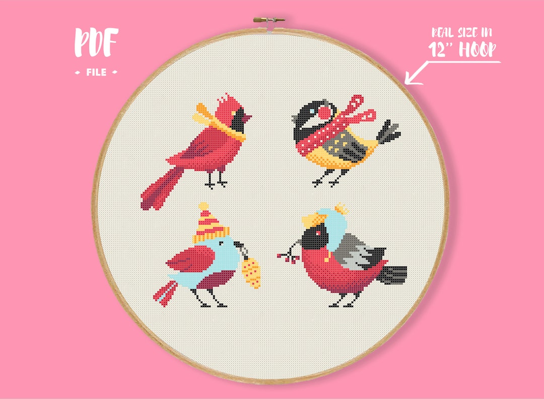 Winter Birds Cross Stitch Pattern, Christmas Birds Embroidery, Festive ...