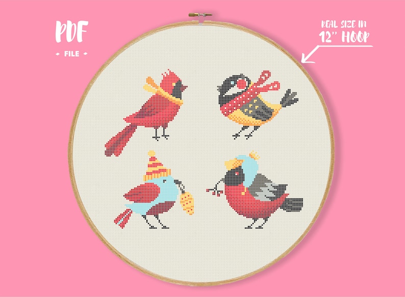 Winter Birds Cross Stitch Pattern Christmas Birds Embroidery - Etsy