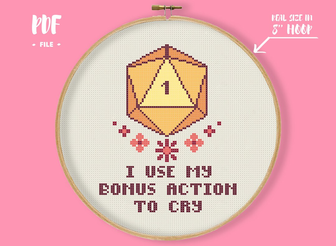 Dnd Dice Bonus Action Cross Stitch Pattern, Dungeons and Dragons ...