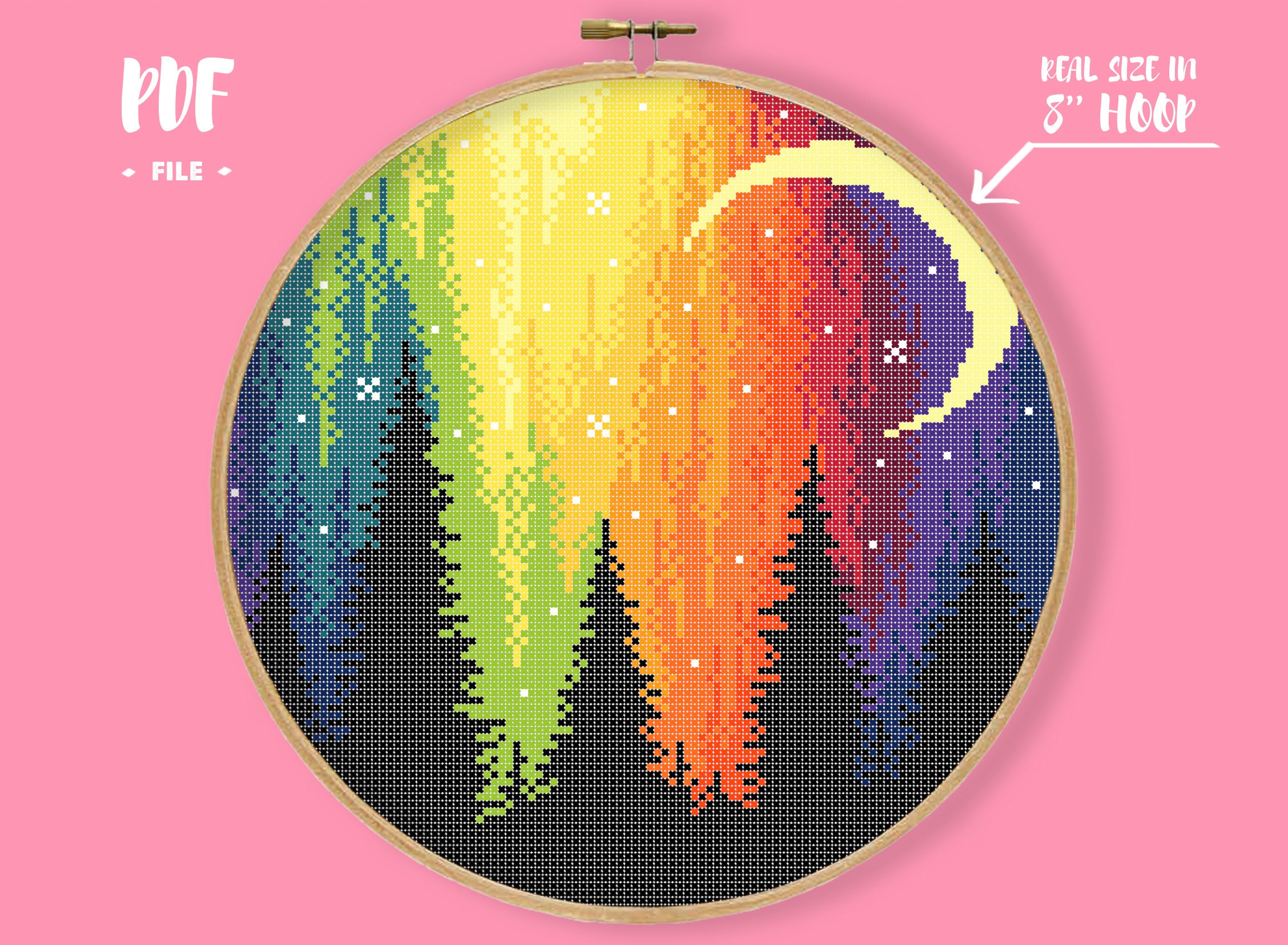 Colourful Night Sky Cross Stitch Pattern Norther Lights | Etsy