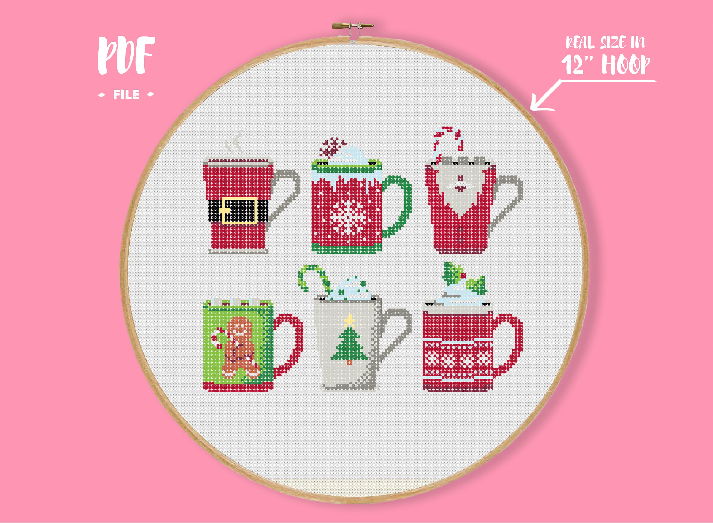 Christmas Mugs Cross Stitch Pattern, Holiday Cacao Coffee Cup ...