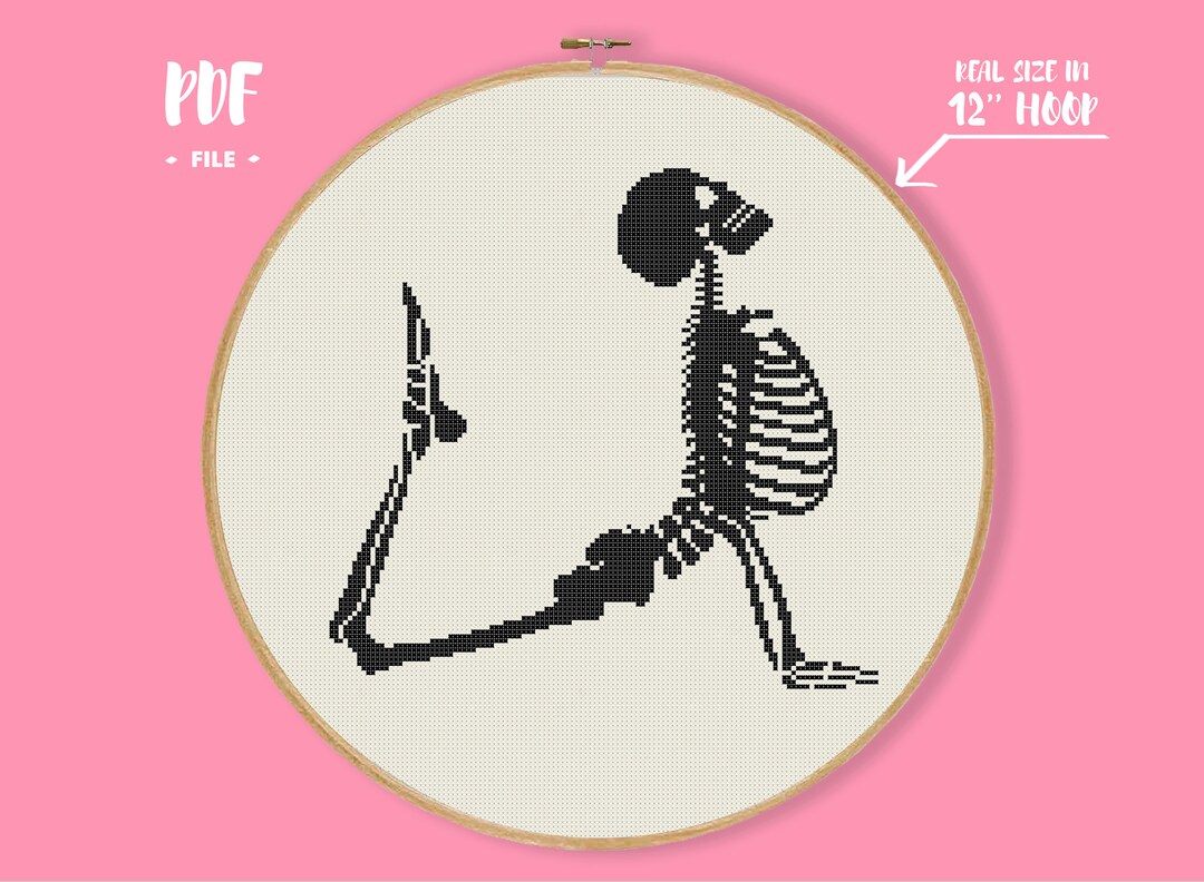 Yoga Skeleton 3 Cross Stitch Pattern, Funny Sport Meditation Embroidery ...