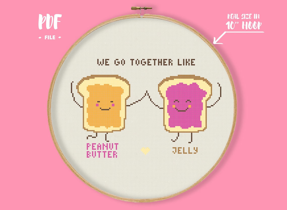 Peanut Butter and Jelly Cross Stitch Pattern, Valentine's Day ...