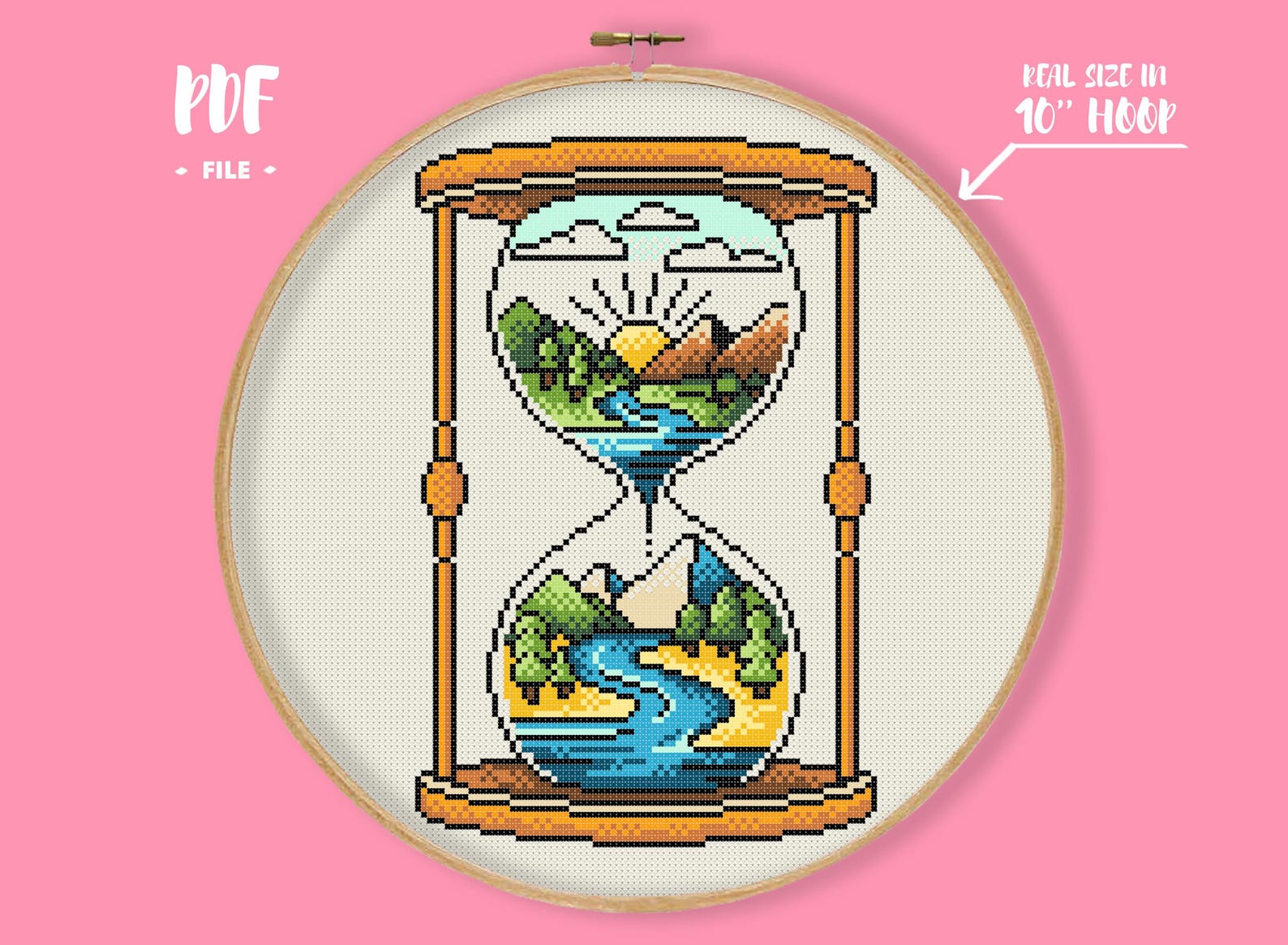 Travel Hourglass Cross Stitch Pattern, Mountain Hike Embroidery, Active ...