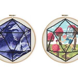10 Dnd Dice Cross Stitch, D20 Dice Silhouette Embroidery, Flying Dragon ...
