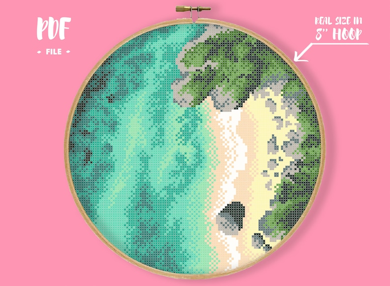 Ocean Beach Cross Stitch Pattern Aerial View Embroidery Blue | Etsy