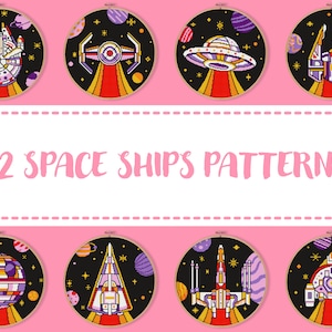 12 Space Ships Cross Stitch Patterns, Space Colorful Planets, Star Ship ...