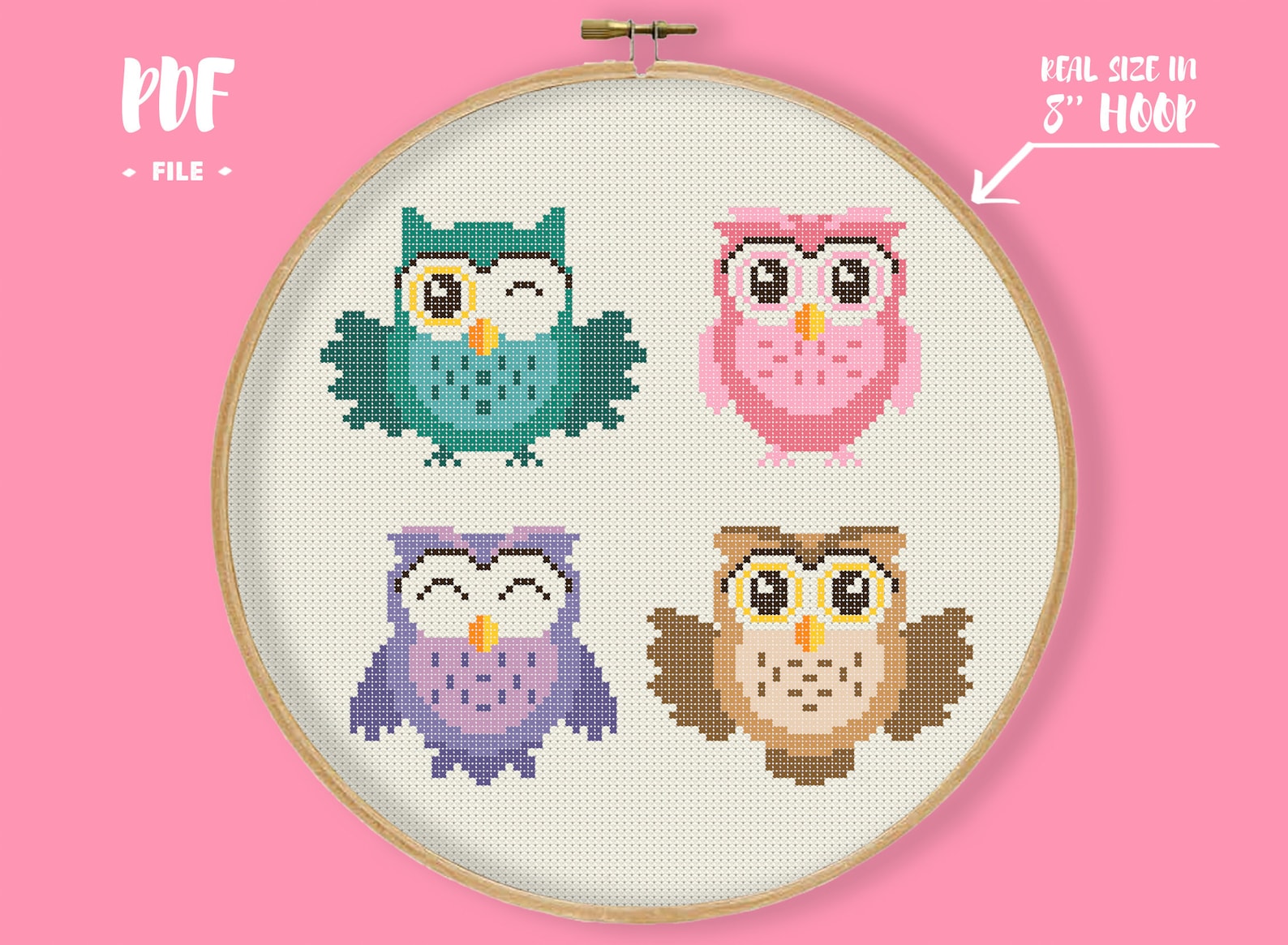Cute Owls Cross Stitch Pattern Little Colorful Owls | Etsy