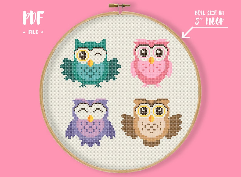 Cute Owls Cross Stitch Pattern Little Colorful Owls | Etsy
