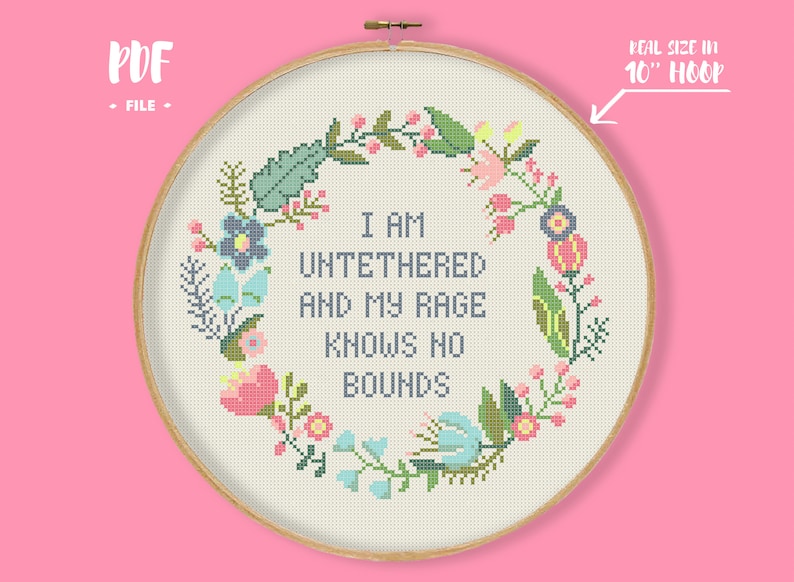 I Am Untethered Cross Stitch Pattern, Subversive Embroidery, Funny ...