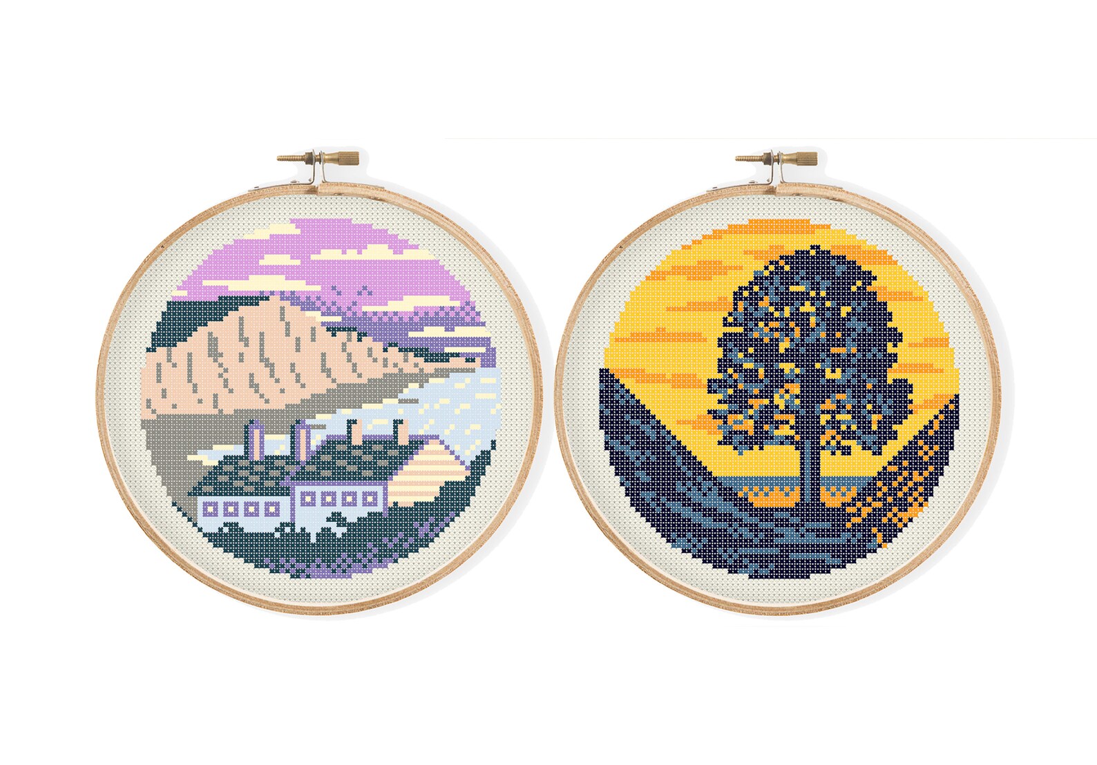 10 Small Nature Cross Stitch Patterns, Nature Landscape Embroidery ...